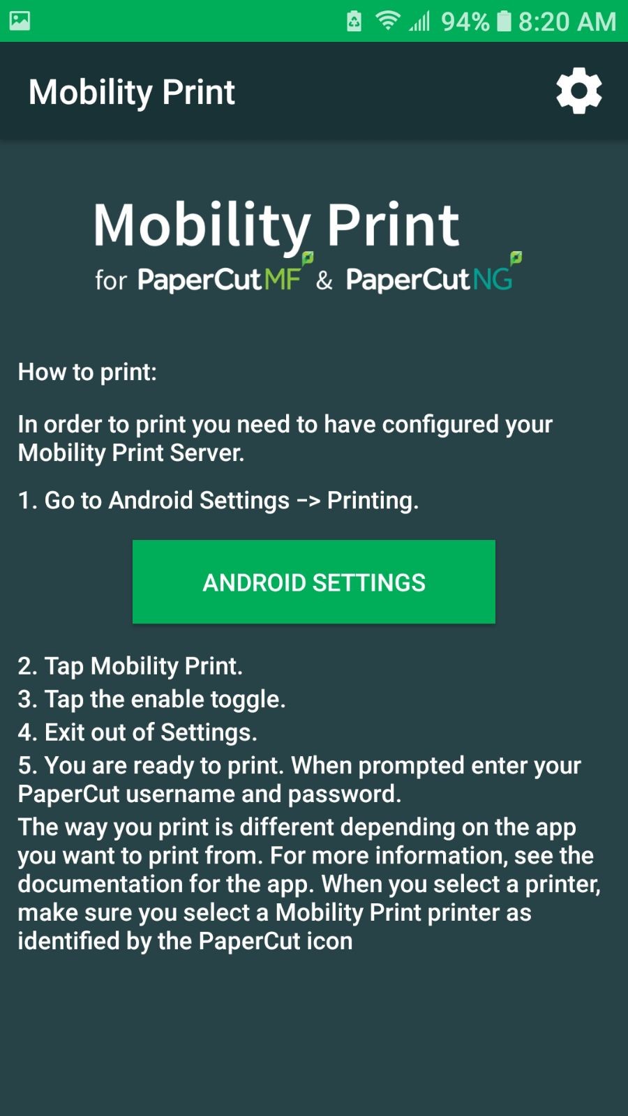 Install Follow me Print for Android with MobilityPrint – Queens University of Charlotte